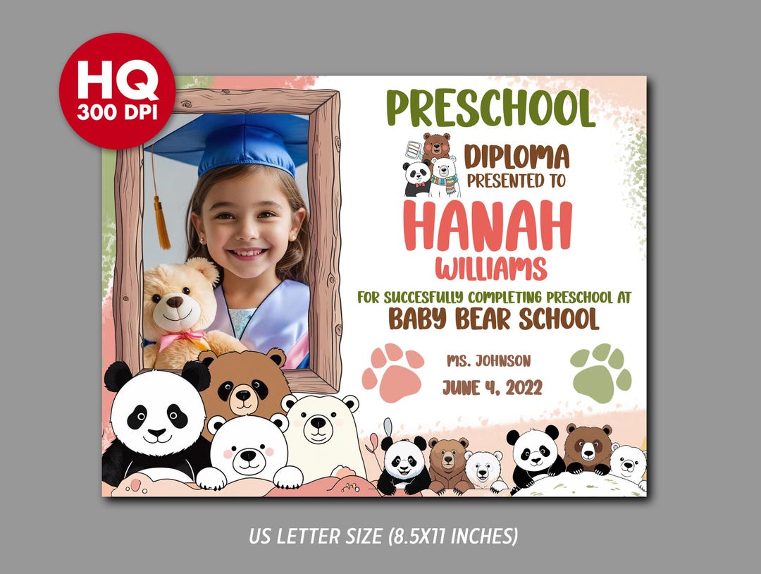 Preschool Diploma, Editable Canva, Printable Certificate, Graduation ...