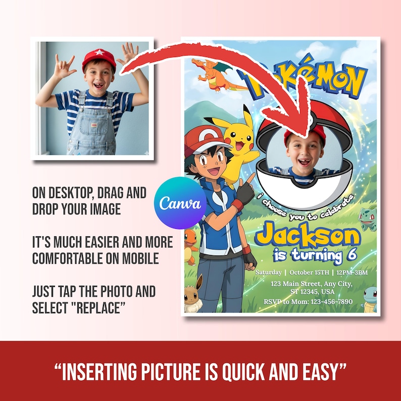 Editable Pokémon Birthday Template, Add Your Child's Picture, Custom ...
