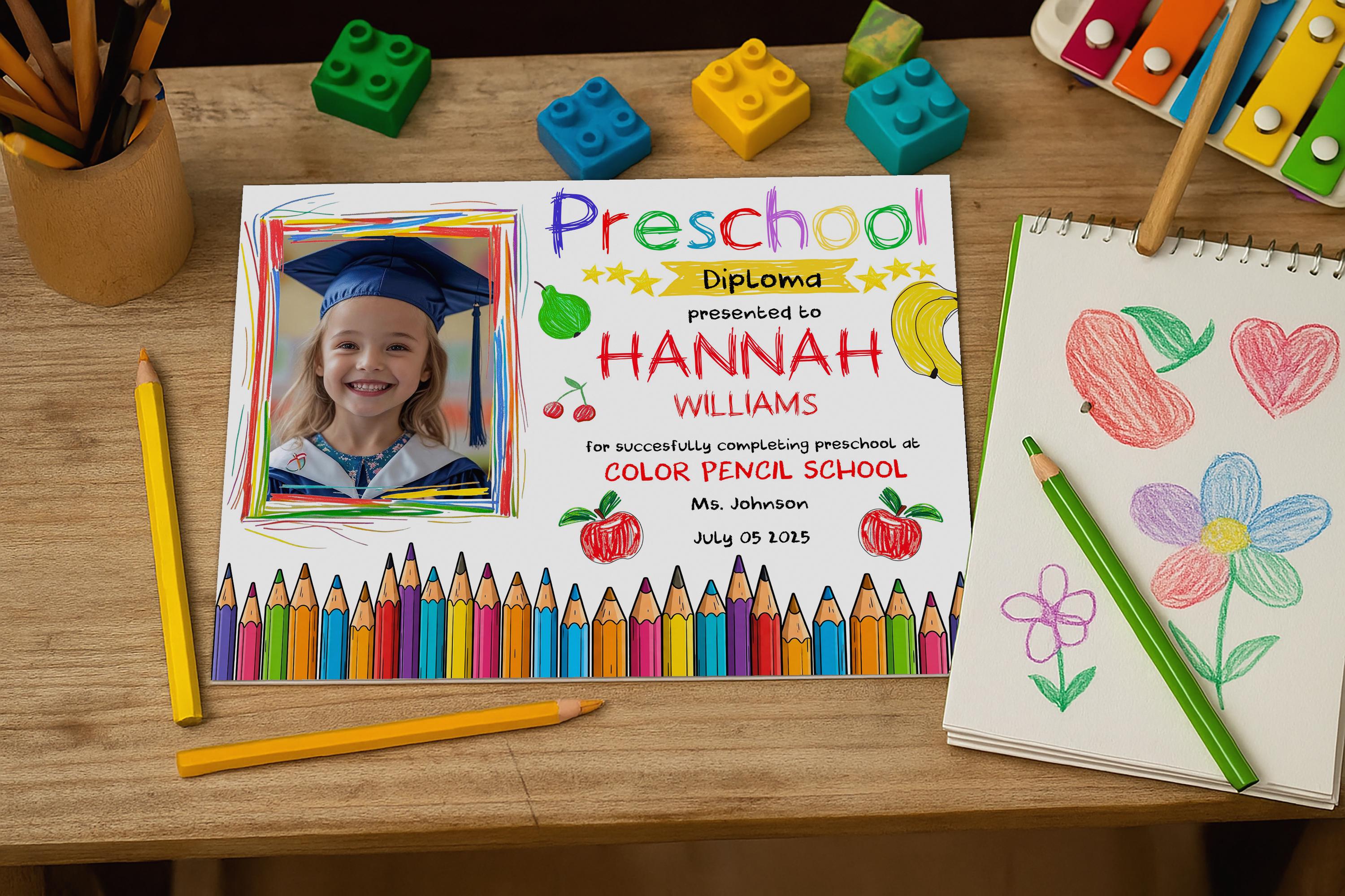 Editable Preschool Graduation Certificate: Colorful Kids Diploma Canva ...
