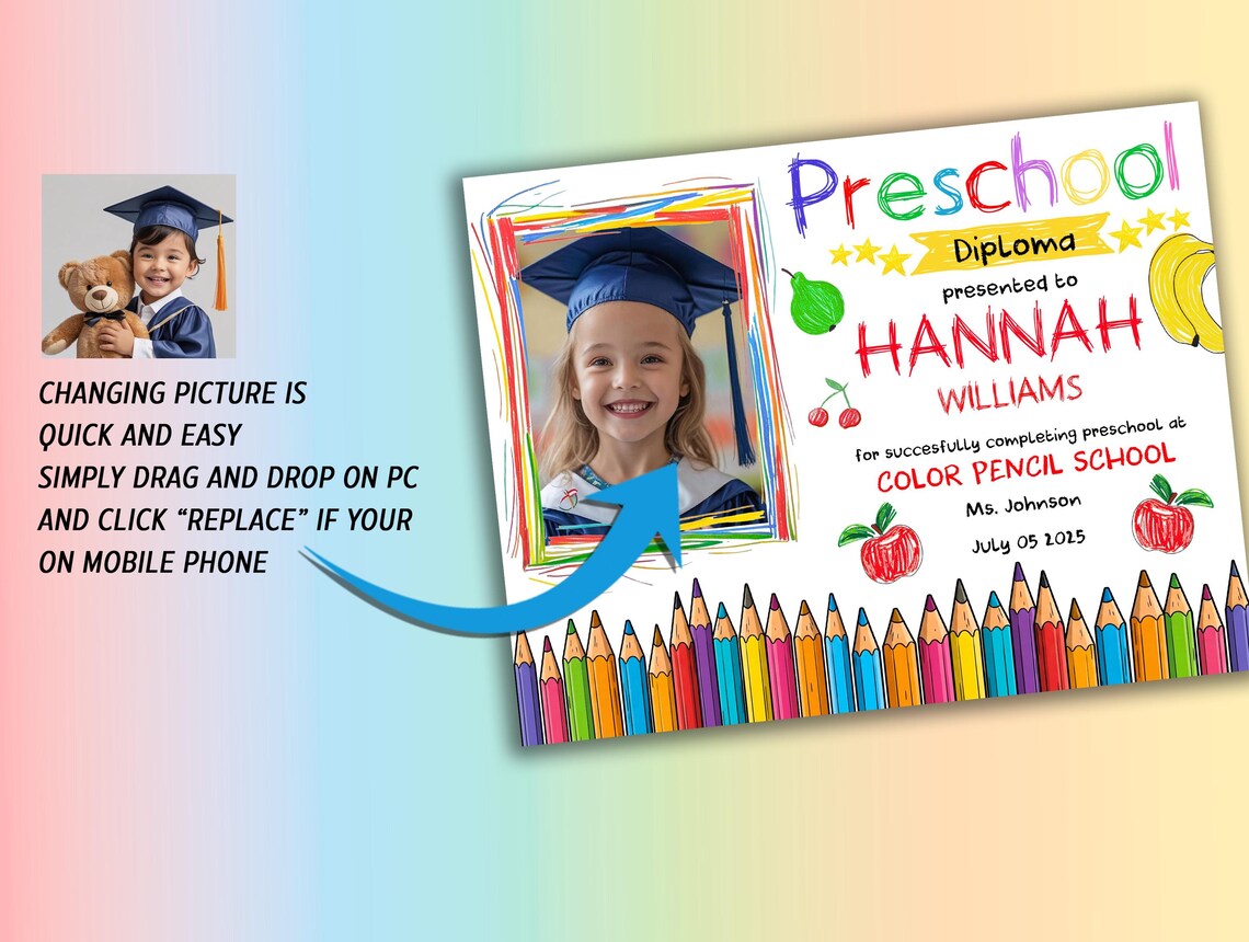 Editable Preschool Graduation Certificate: Colorful Kids Diploma Canva ...
