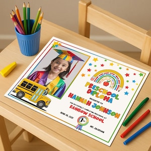 Editable Rainbow Preschool Graduation Diploma Template, Canva ...