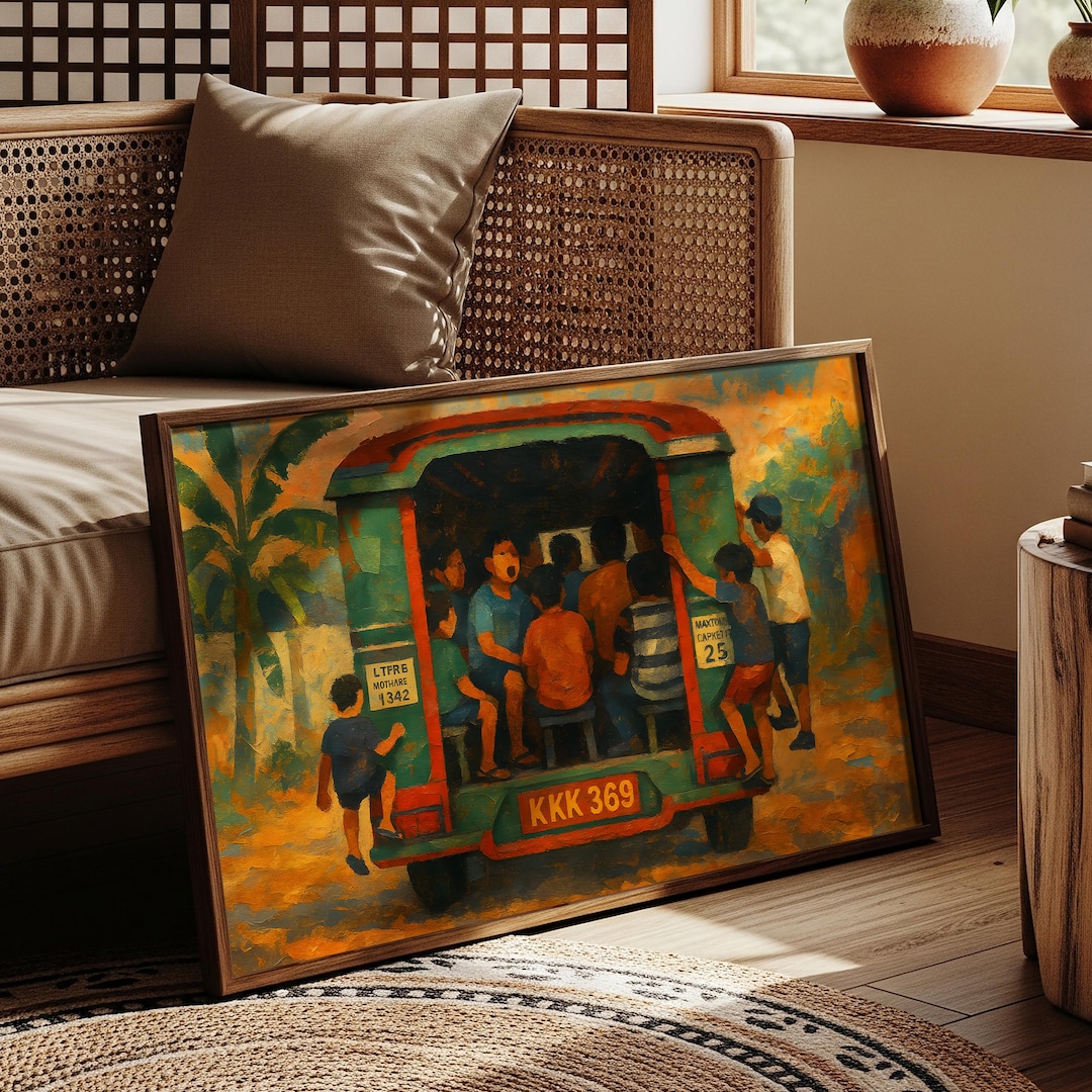 Filipino Jeepney Art Print: Tropical Street Scene (digital Downloadable ...