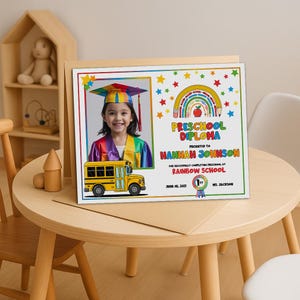 Editable Rainbow Preschool Graduation Diploma Template, Canva ...