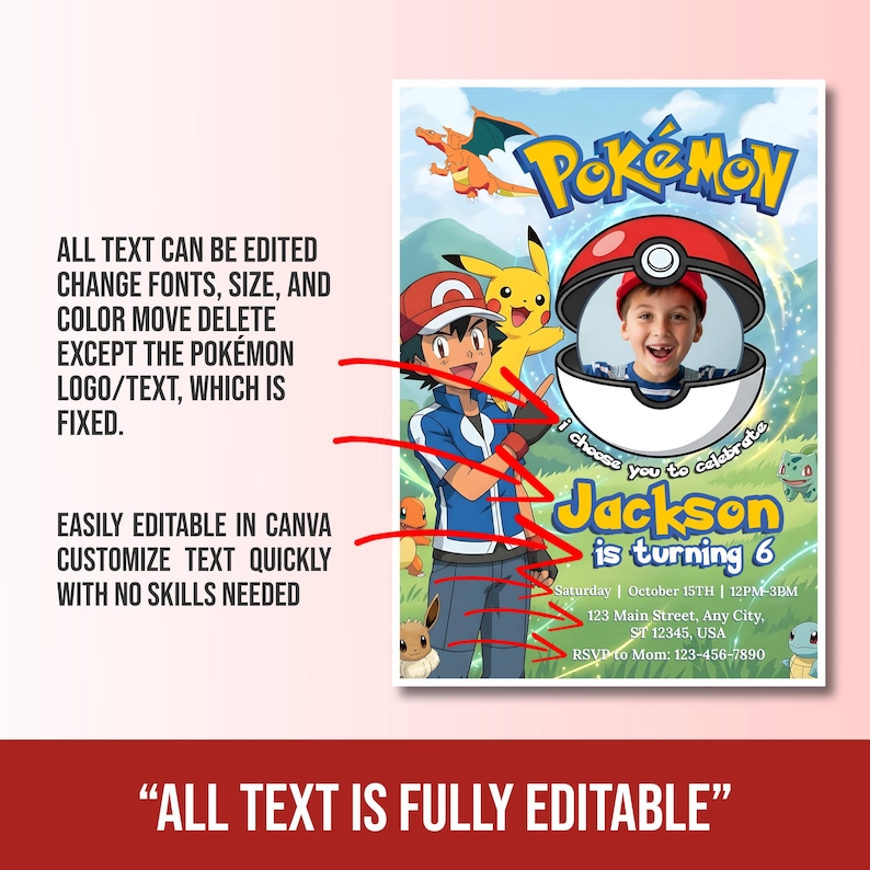 Editable Pokémon Birthday Template, Add Your Child's Picture, Custom ...