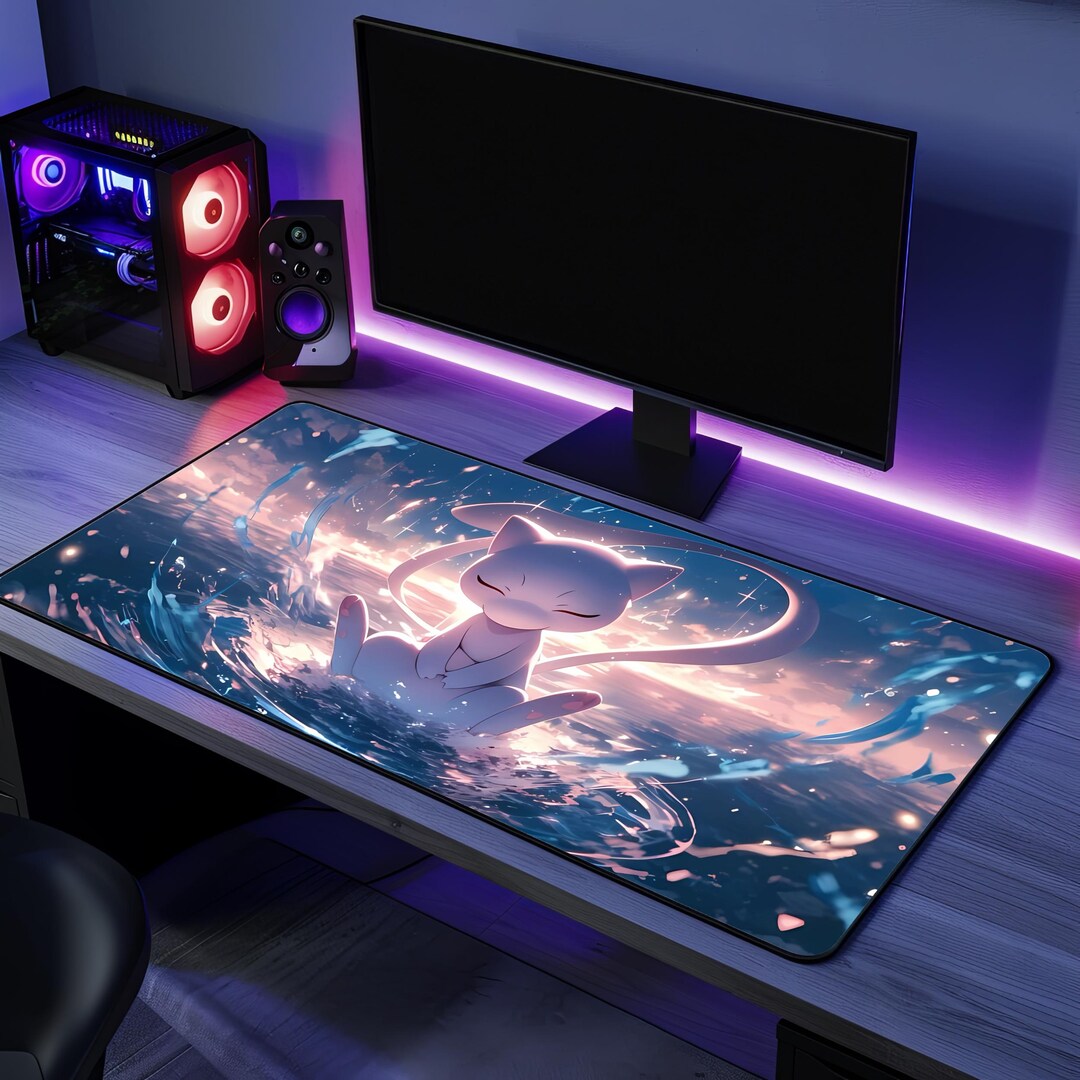 Mew Pokemon Gaming Mouse Pad - Aesthetic Pink Water Desk Mat - Cute ...