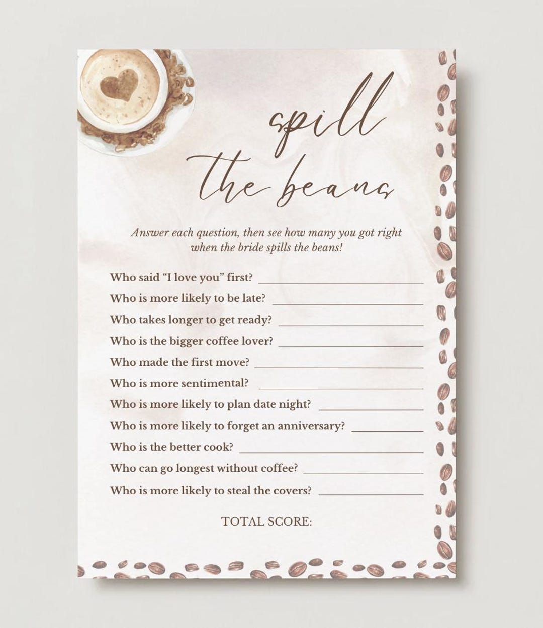 Love is Brewing Bridal Shower Spill the Beans – Editable Canva Template ...