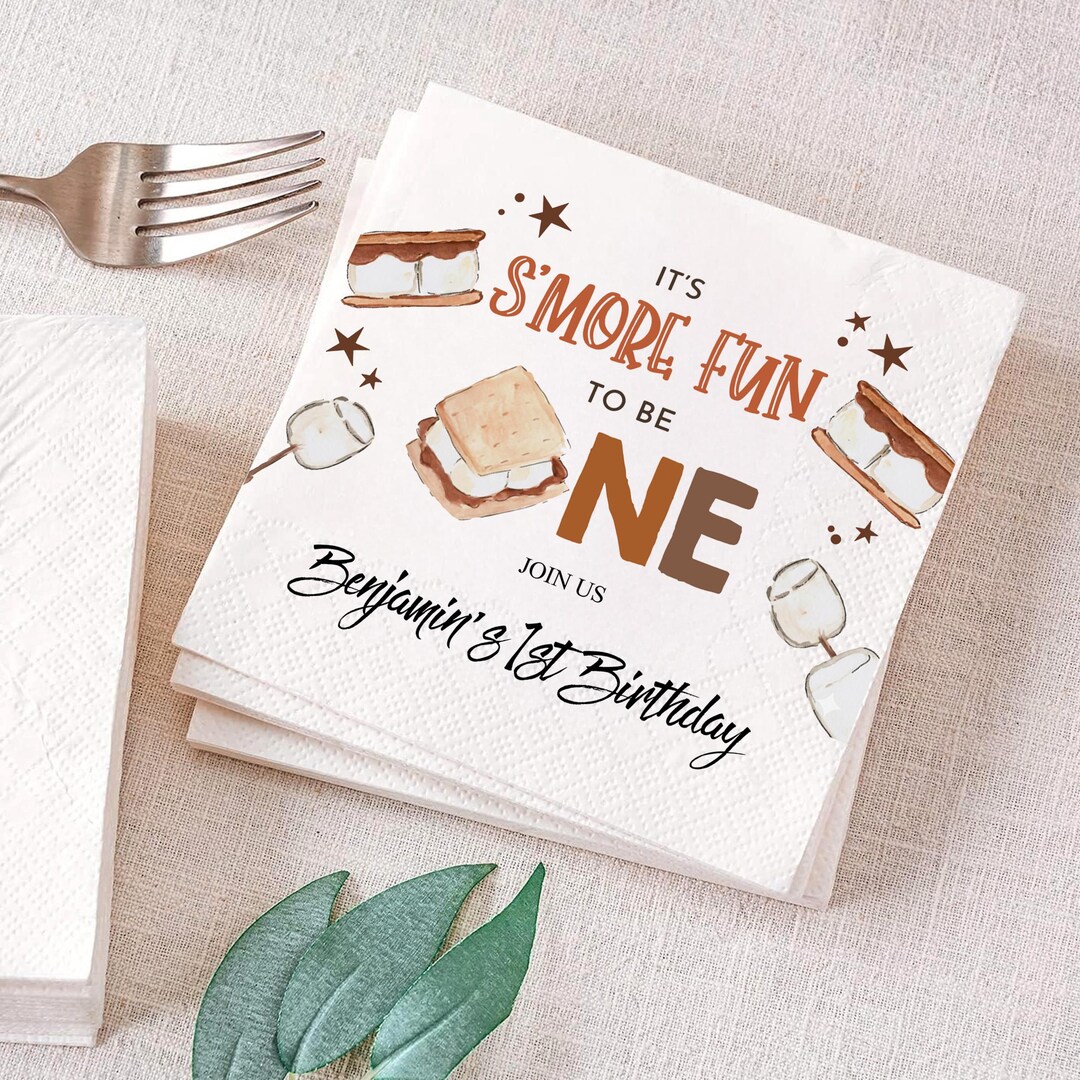S'mores Birthday Napkin, Personalized Bonfire Birthday Napkin Decor ...