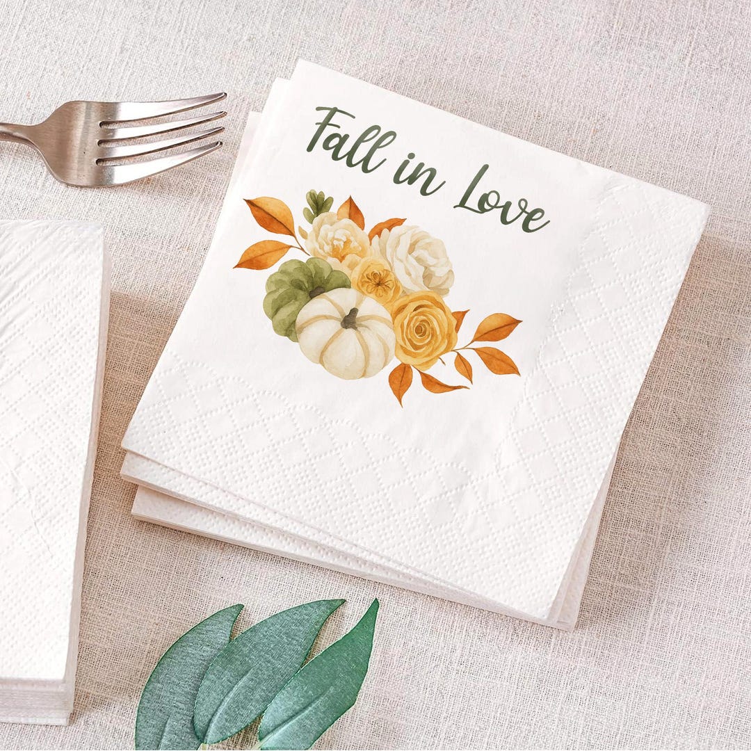 Fall in Love Fall Bridal Shower Napkins, Fall Wedding Autumn Floral ...
