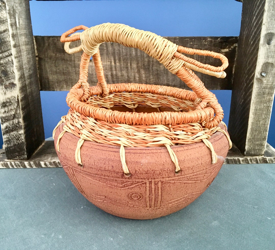 Clay Handled Basket From Ghana - Etsy