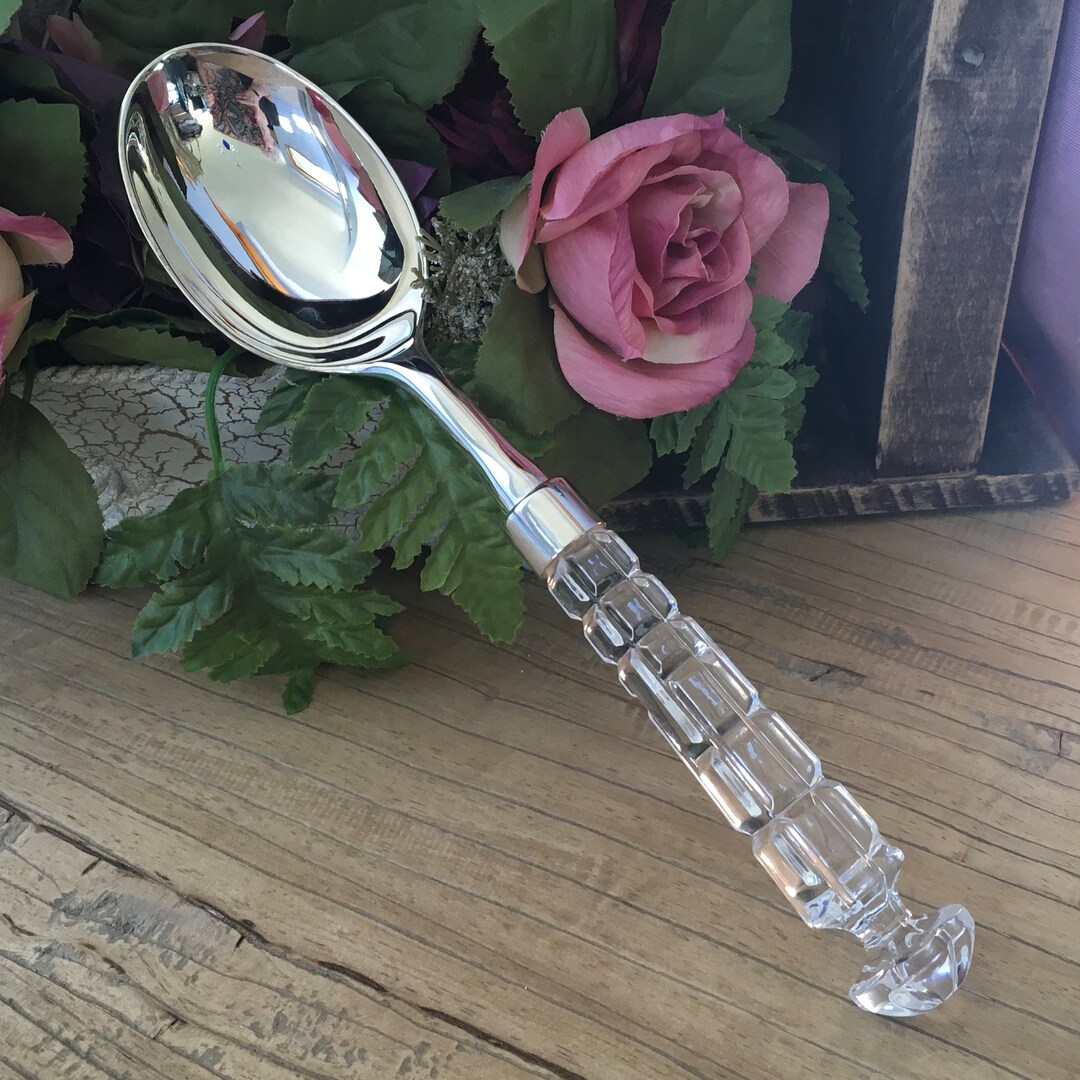 Silver Plated Serving Spoon With Cut Crystal Handle - Etsy
