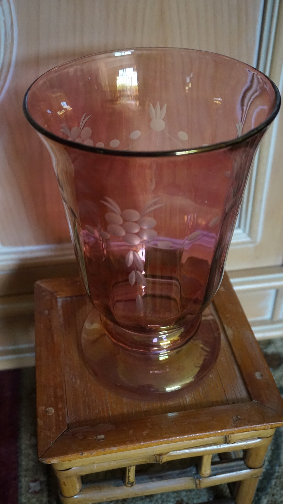 Pink Clear Glass Vase With Etched Flower Pattern - Etsy