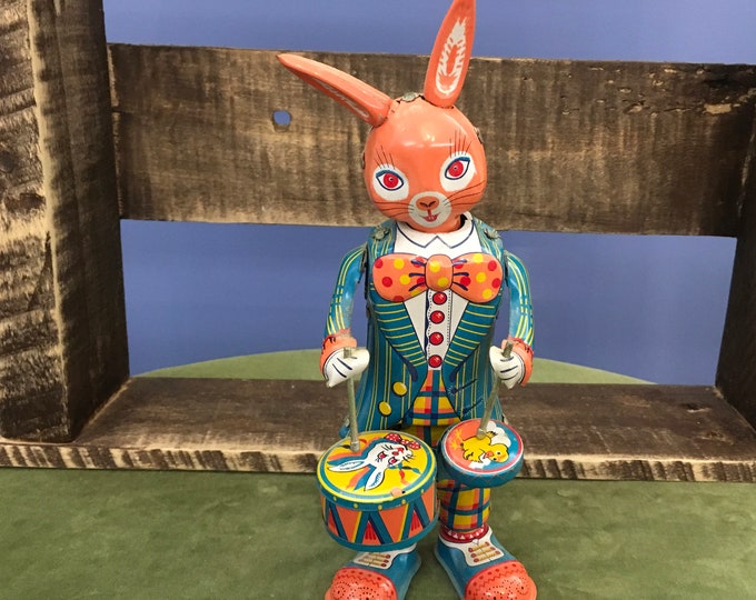Mechanical Tin Drum Playing Rabbit - Etsy