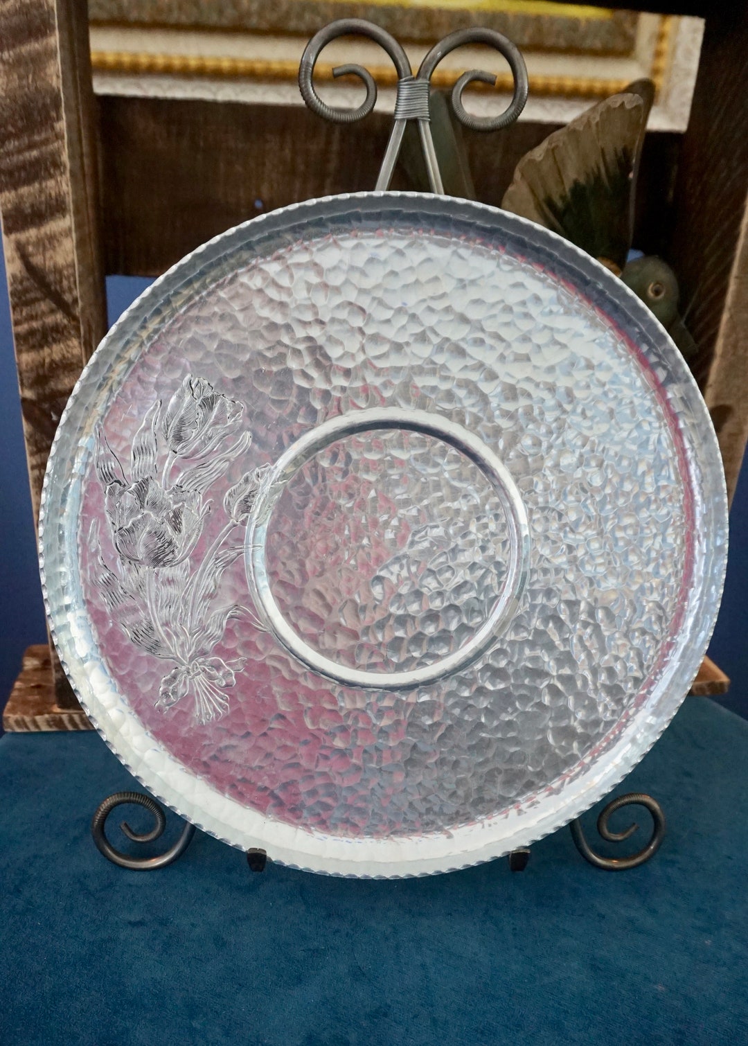 Hammered Aluminum Round Tray - Etsy