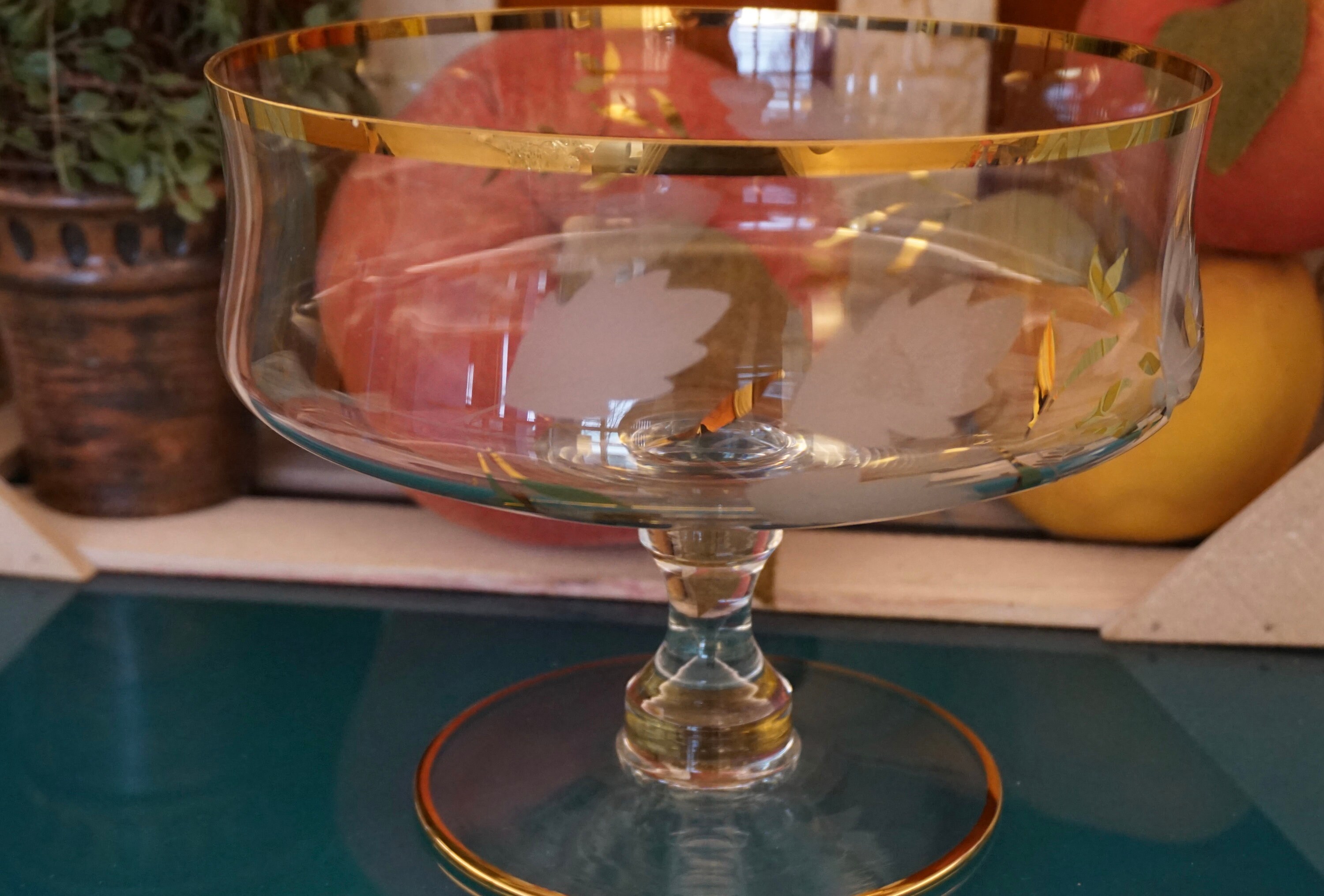 Footed Clear Glass Compote With Gold Trim - Etsy Sweden