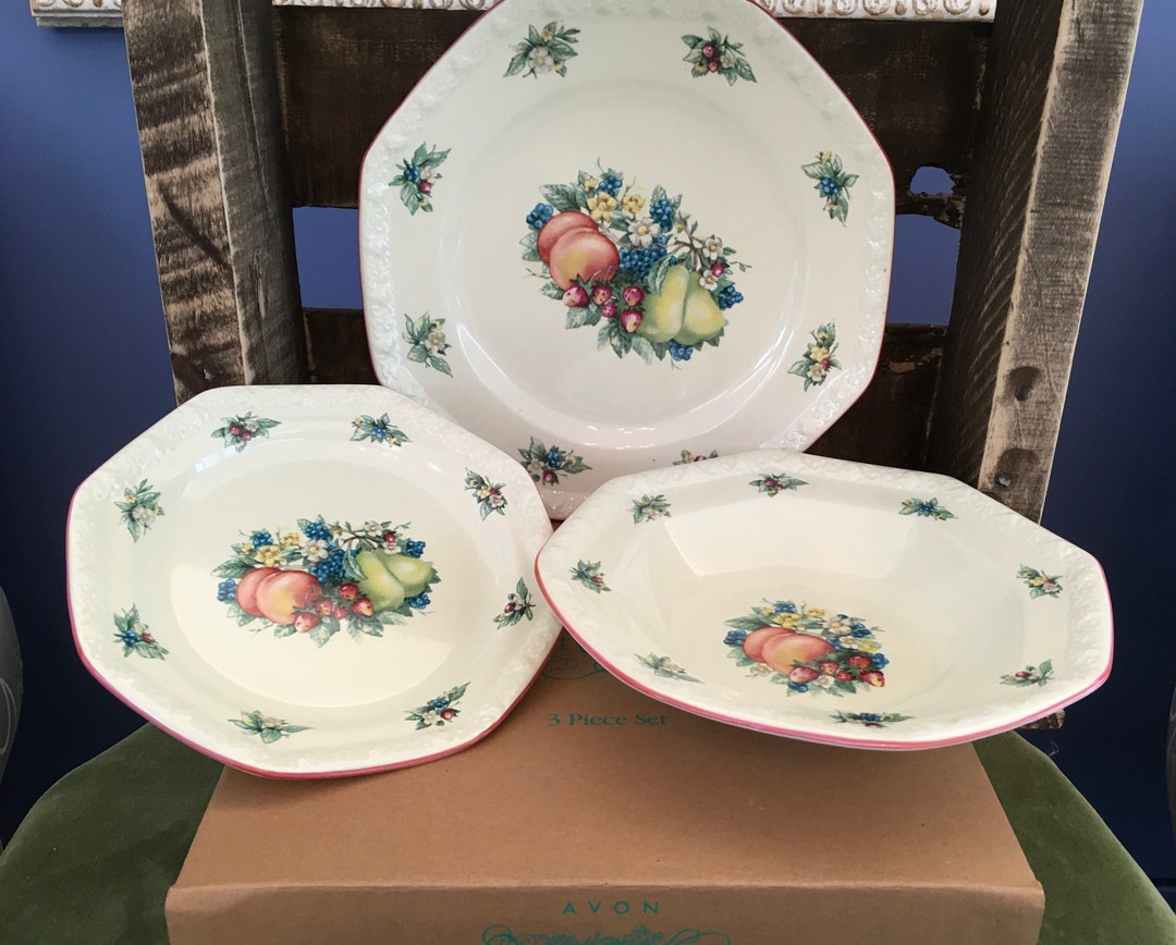 Three-piece Set Avon Sweet Country Harvest Dinner Plate/salad Plate ...
