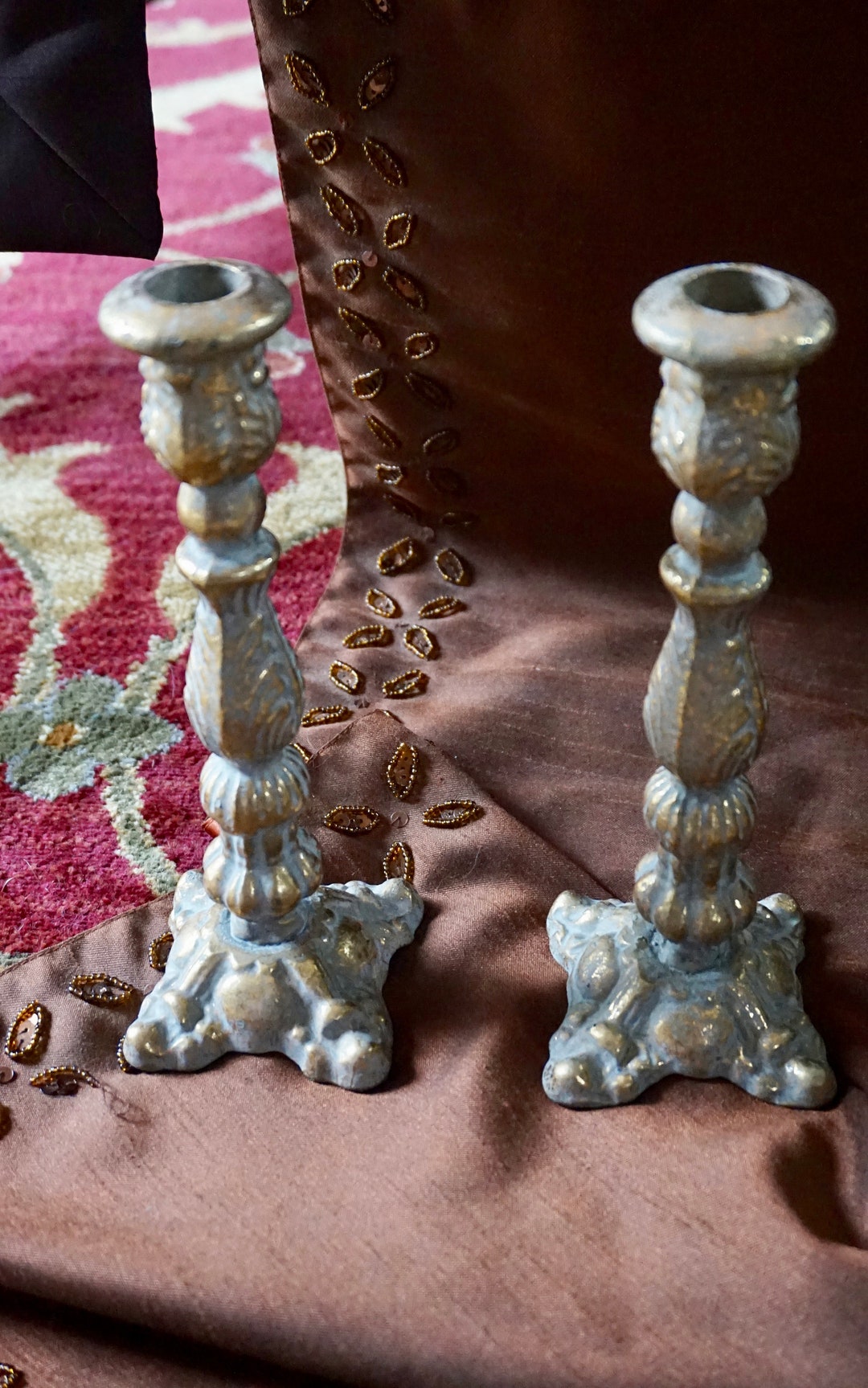 Pair of Ornate Gold Metal Candlesticks - Etsy