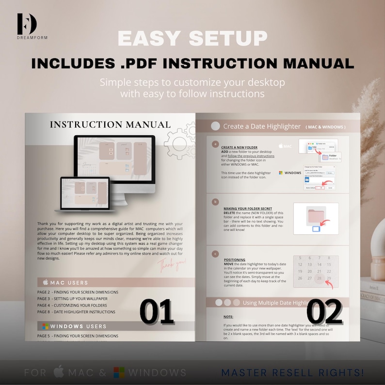 Minimalist Desktop Organizer 2026-2027: Calendar Wallpapers & Icons (MRR+PLR Digital Download ...