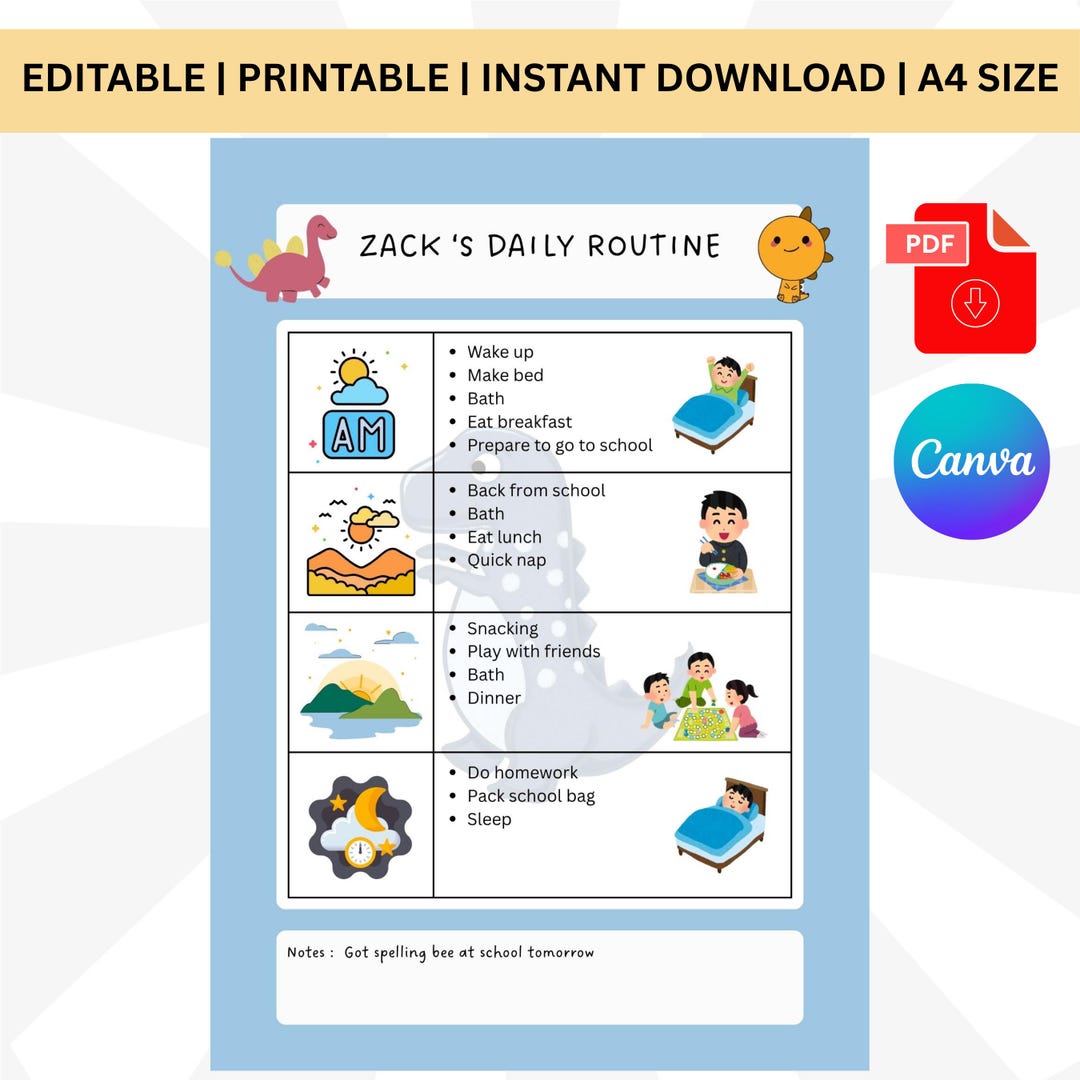 Editable Kids Daily Routine Chart: Printable Visual Schedule - Etsy