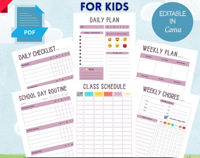 Printable Kids School Planner | Digital Download & Editable | Calendar ...
