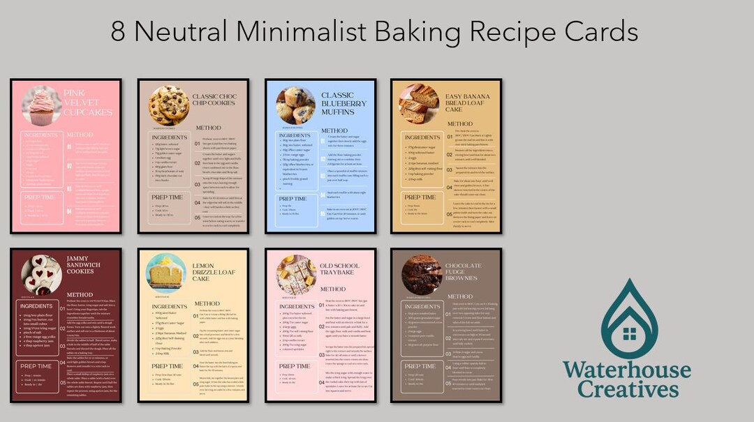 Printable Recipe Card Set – Neutral Minimalist Bake Theme – 8-pack ...