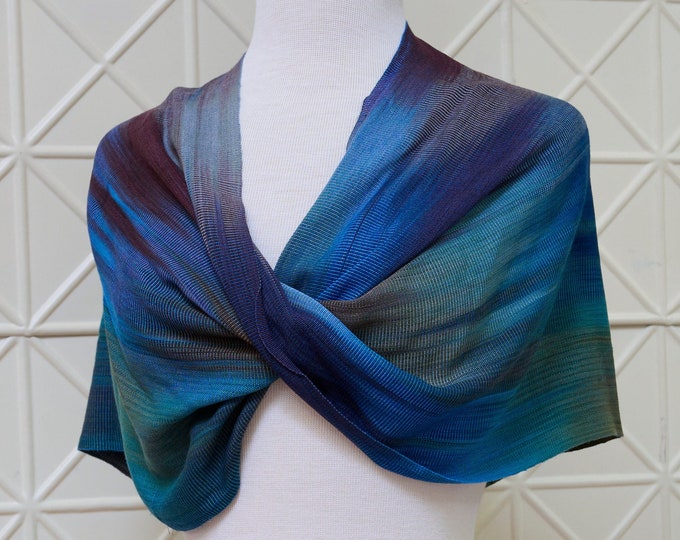 Mini Mobius Shawl in Jewel Toned Watercolor Handwoven Bamboo Yarn ...
