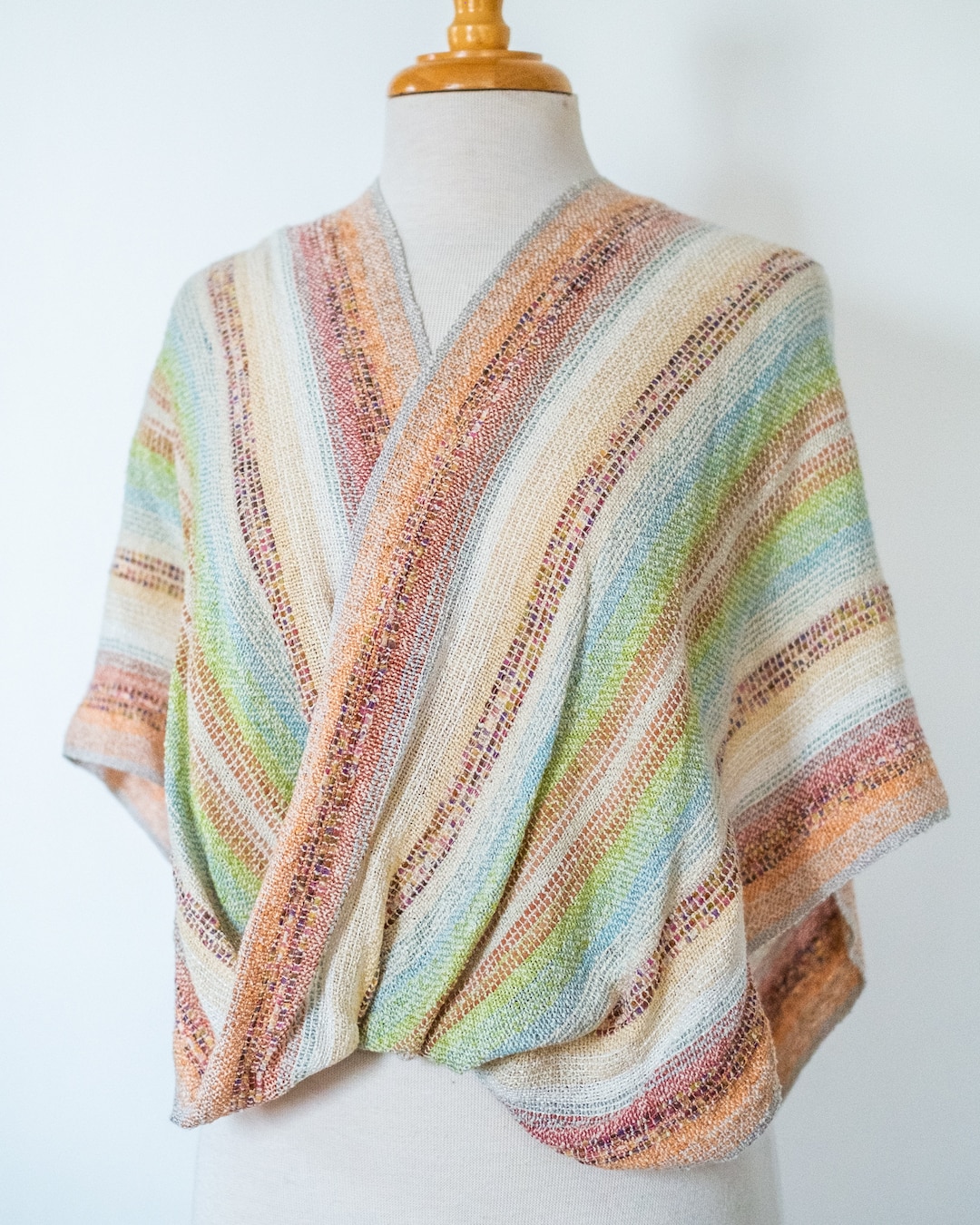 Spring Breeze Mobius Shawl - Handwoven Pastel Wrap With Warp Ribbons in ...