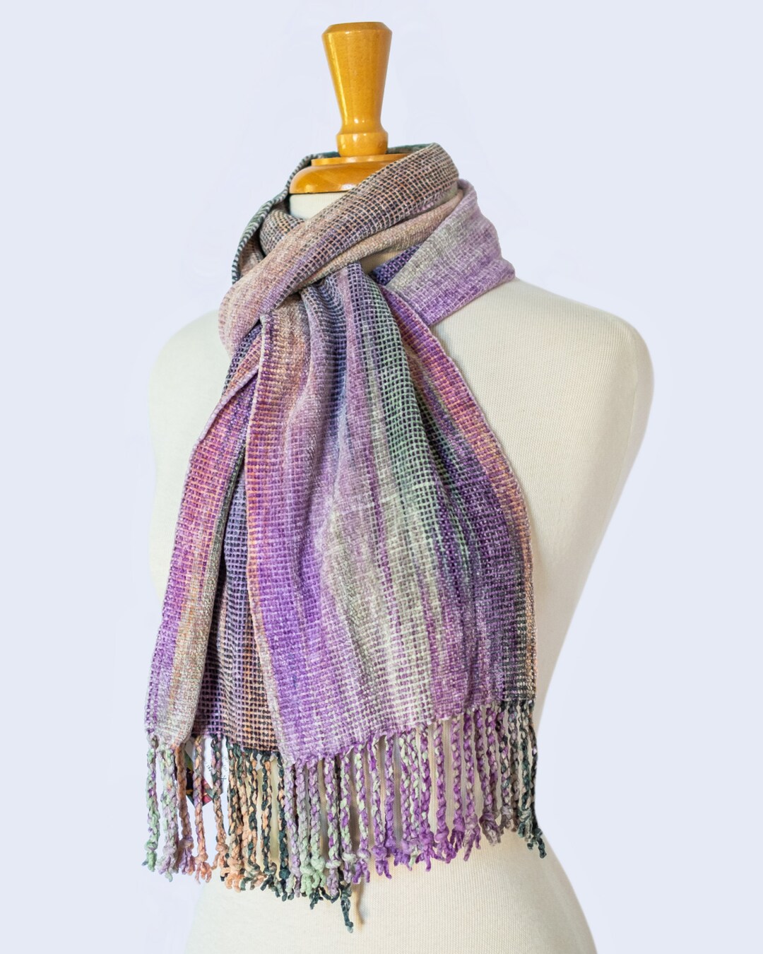 Handwoven Chenille Scarf in Pastel Colors With Gray. Organic Hand Dyed ...