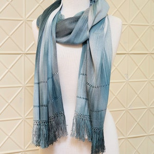 Handwoven Organic Bamboo Shawl Hand Dyed in Coastal Tones. Extra Wide ...