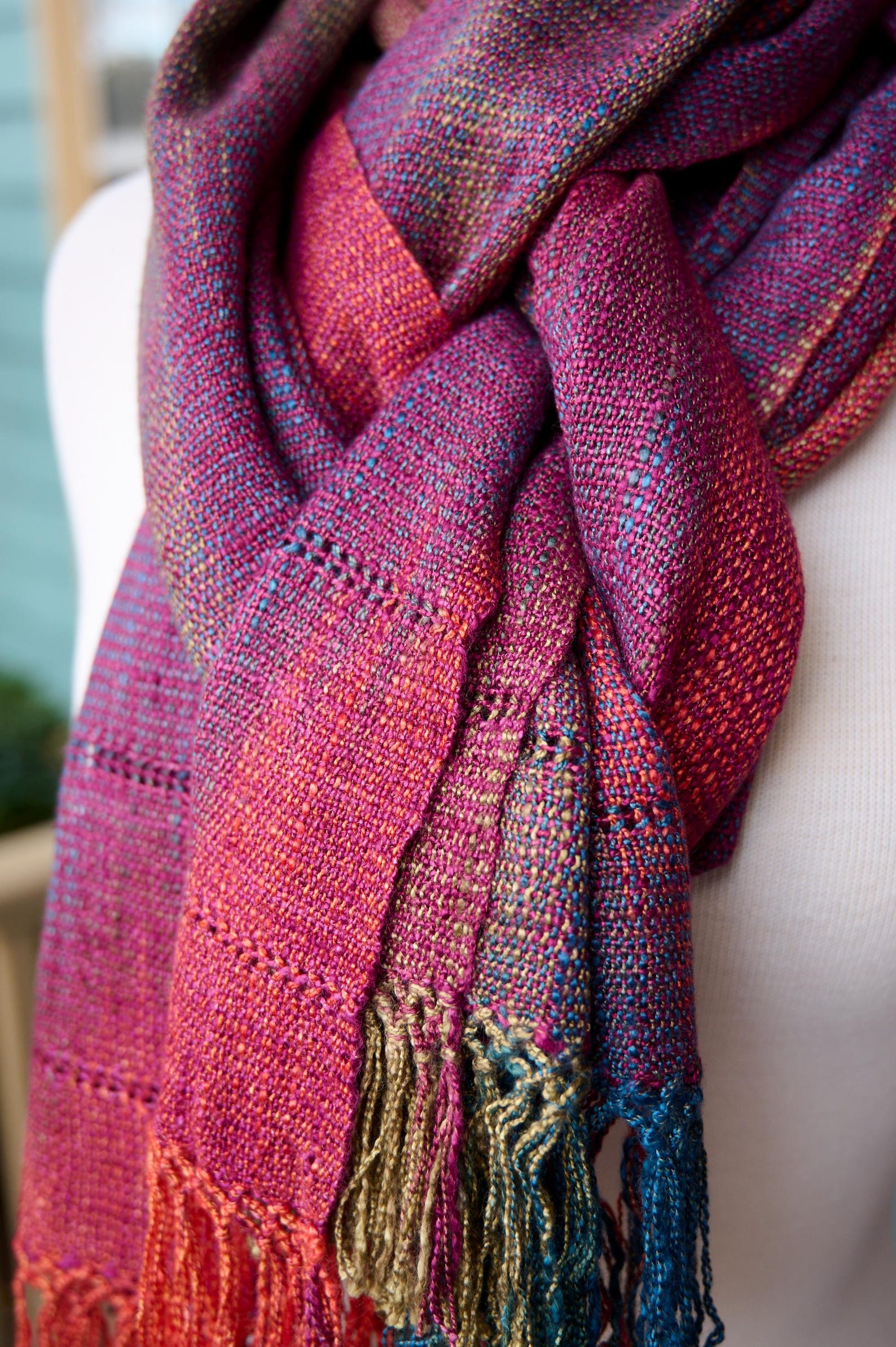 Oversized Rayon Scarf Handwoven in Rainbow Jewel Tones. Extra Large ...