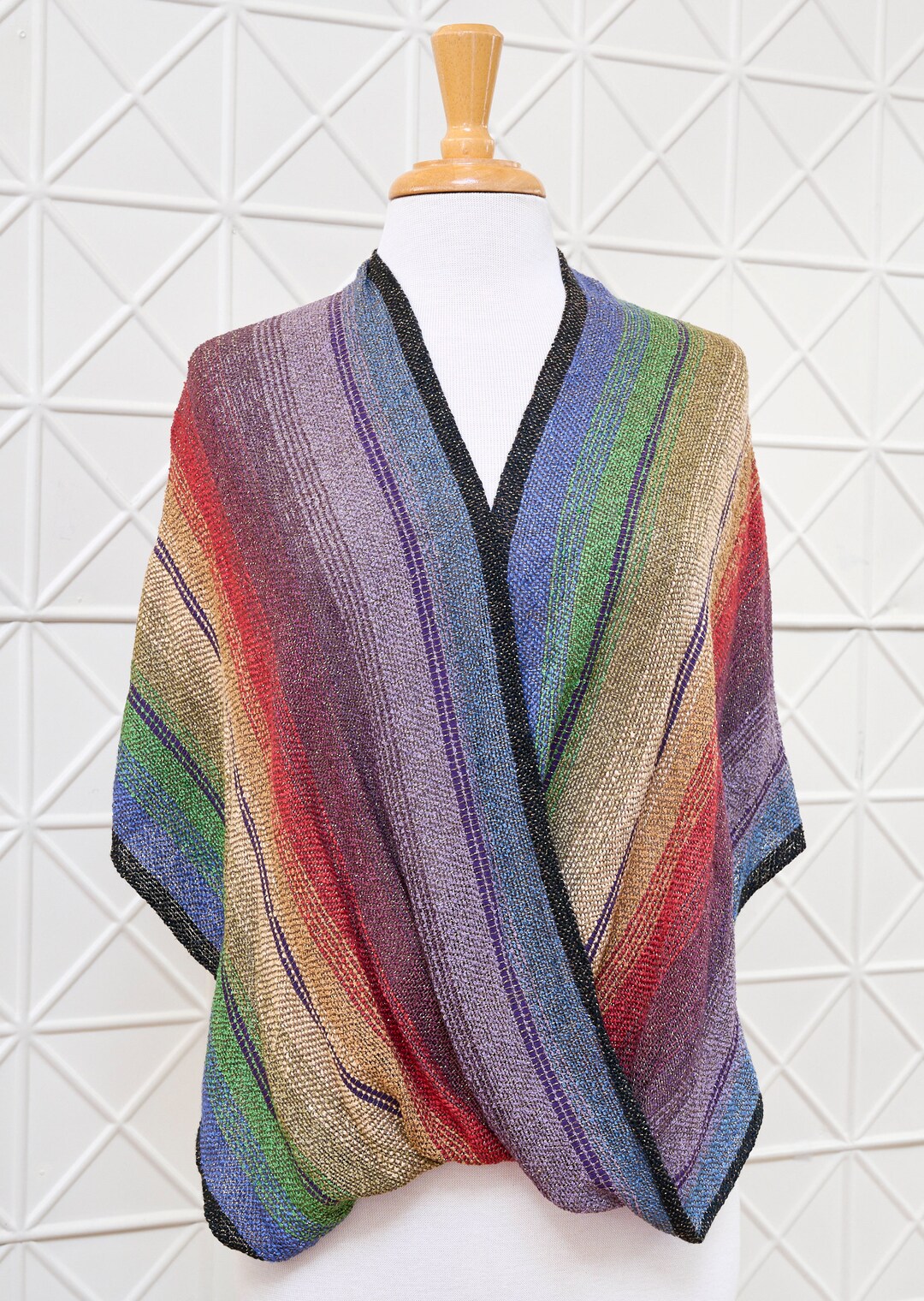 Handwoven Mobius Shawl in Muted Rainbow Tones With Shiny Lurex Yarn and ...