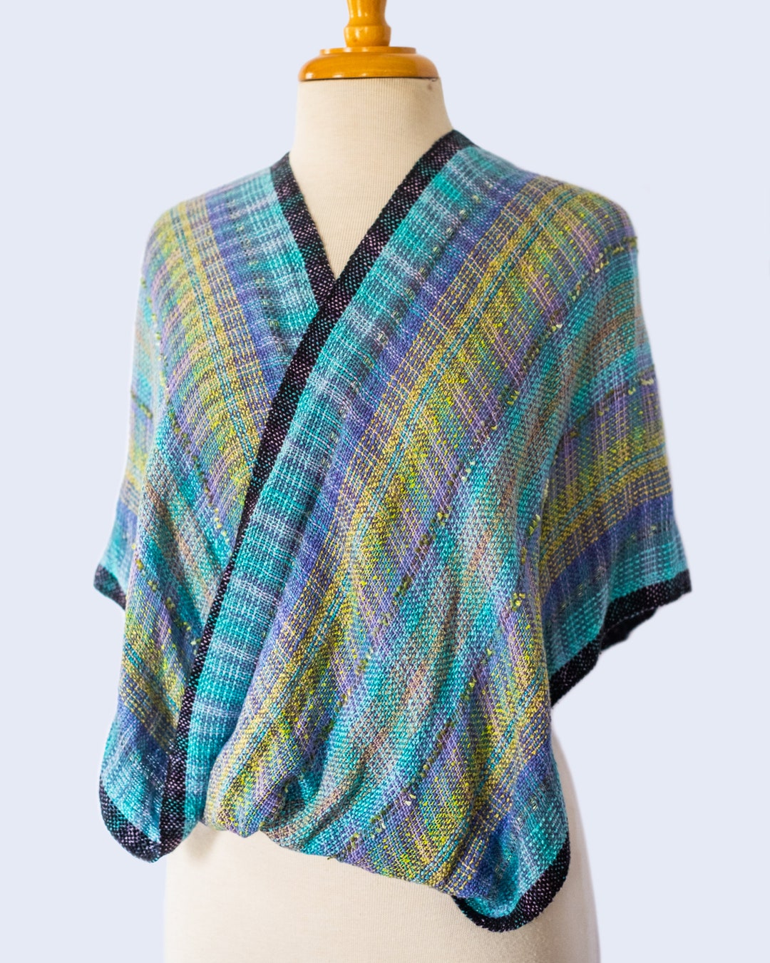 Handwoven Mobius Shawl in Summer Breeze: Lilac, Lime & Blue With Black ...