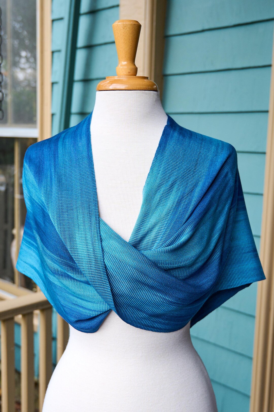 Mini Mobius Shawl in Ocean Blue Tones. Handwoven Handdyed Bamboo Yarn ...