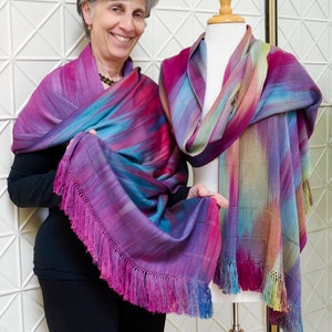 Handwoven Organic Bamboo Shawl Hand Dyed in Coastal Tones. Extra Wide ...