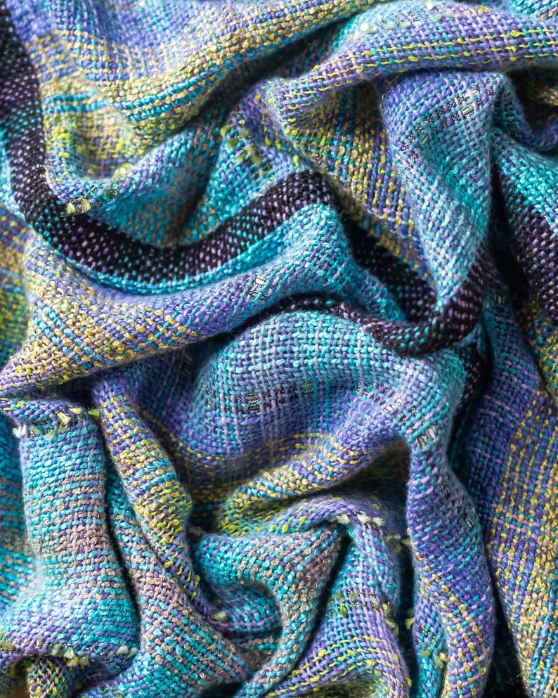 Handwoven Mobius Shawl in Summer Breeze: Lilac, Lime & Blue With Black ...