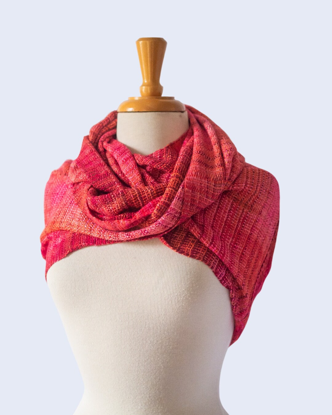 Mobius Shawl in Fiery Rayon Yarns. Handwoven Infinity Shawl in Red and ...