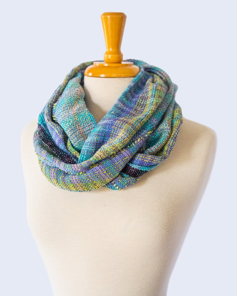Handwoven Mobius Shawl in Summer Breeze: Lilac, Lime & Blue With Black ...