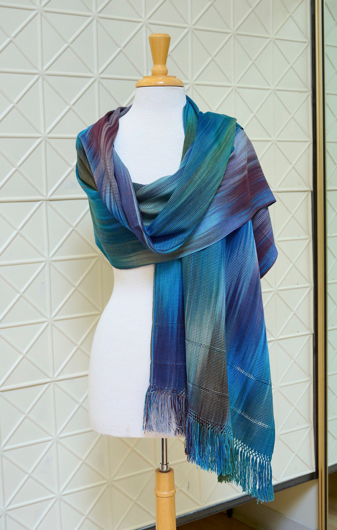Handwoven Organic Bamboo Shawl in Hand Dyed in Jewel Tones. Extra Wide ...