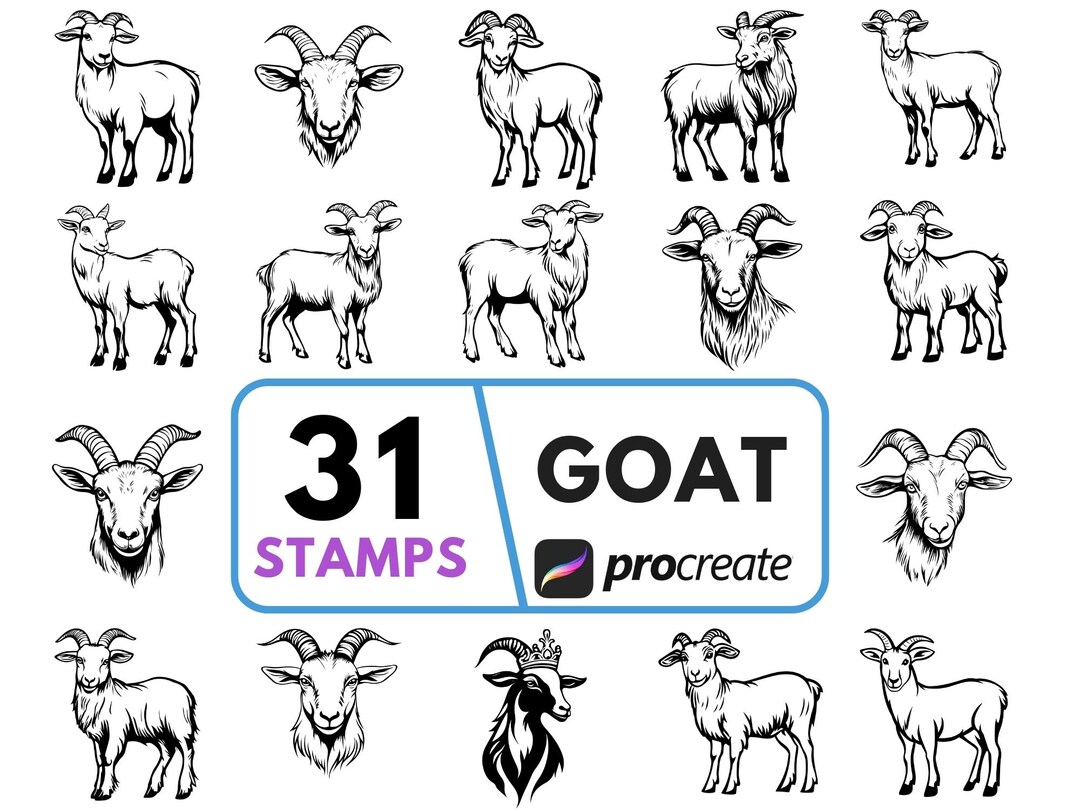 Goat Procreate Stamp, Farm Animal Digital Illustration for iPad Rustic ...