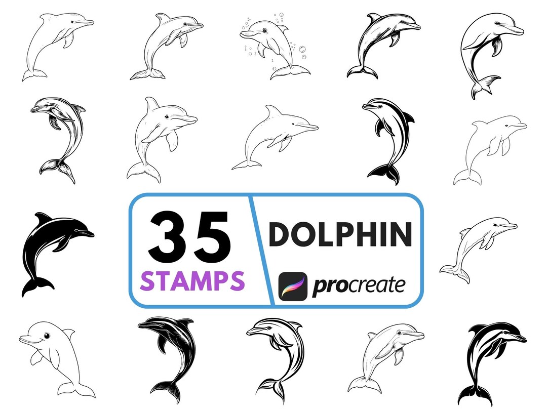 Dolphin Procreate Stamps and Brushes Bundle: iPad Digital Art - Etsy