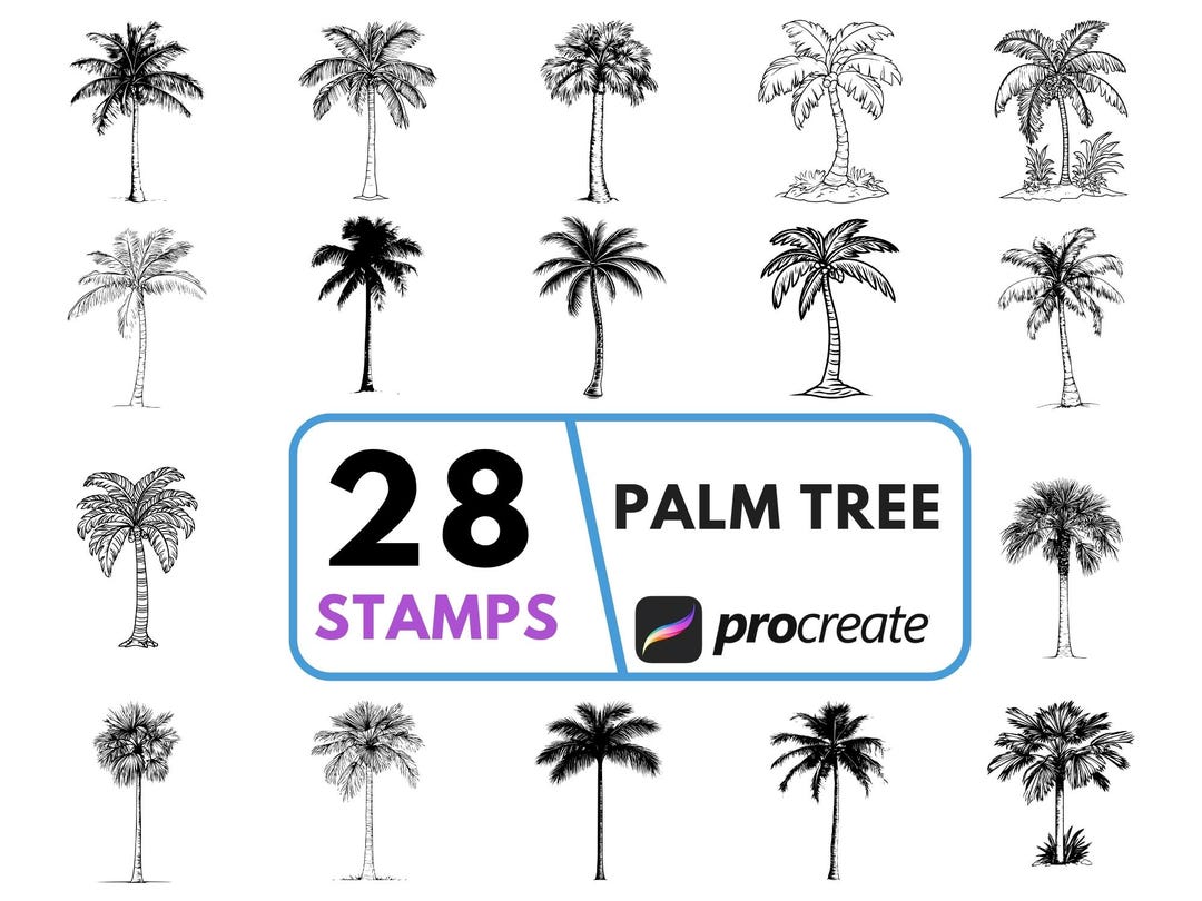 Palm Tree Procreate Stamp, Tropical Beach Digital Illustration for iPad ...