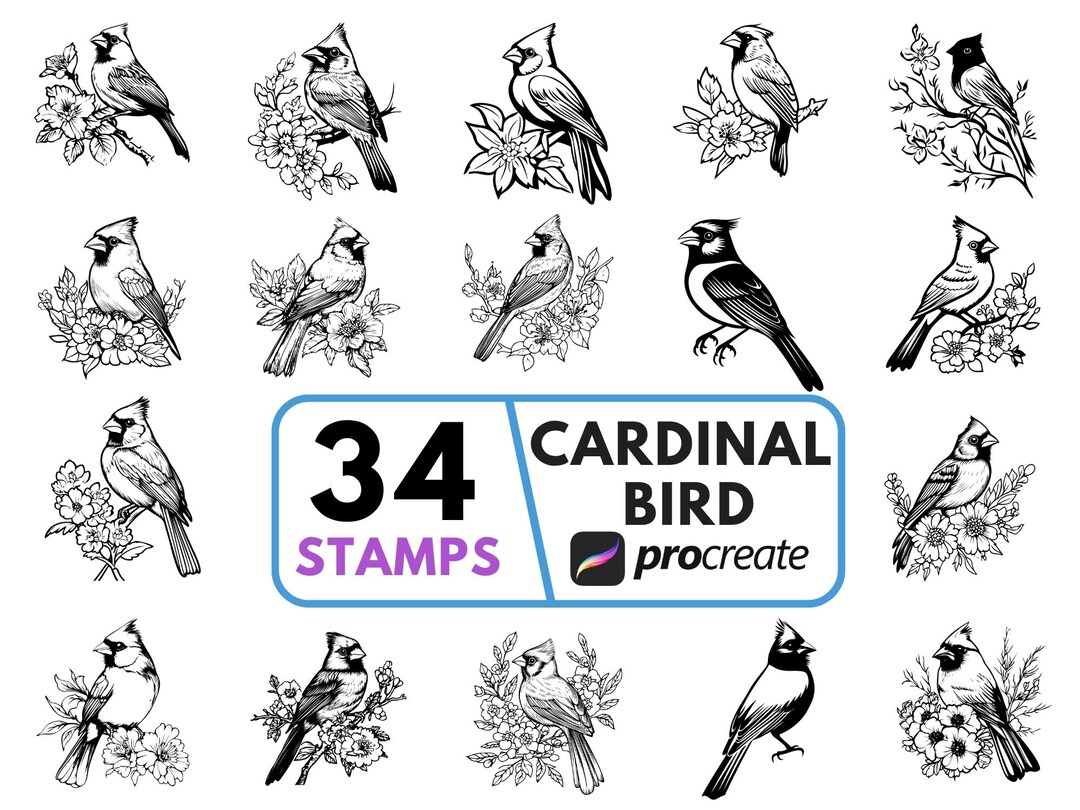 Cardinal Bird Procreate Stamp and Brushes, Procreate Cardinal Bird ...