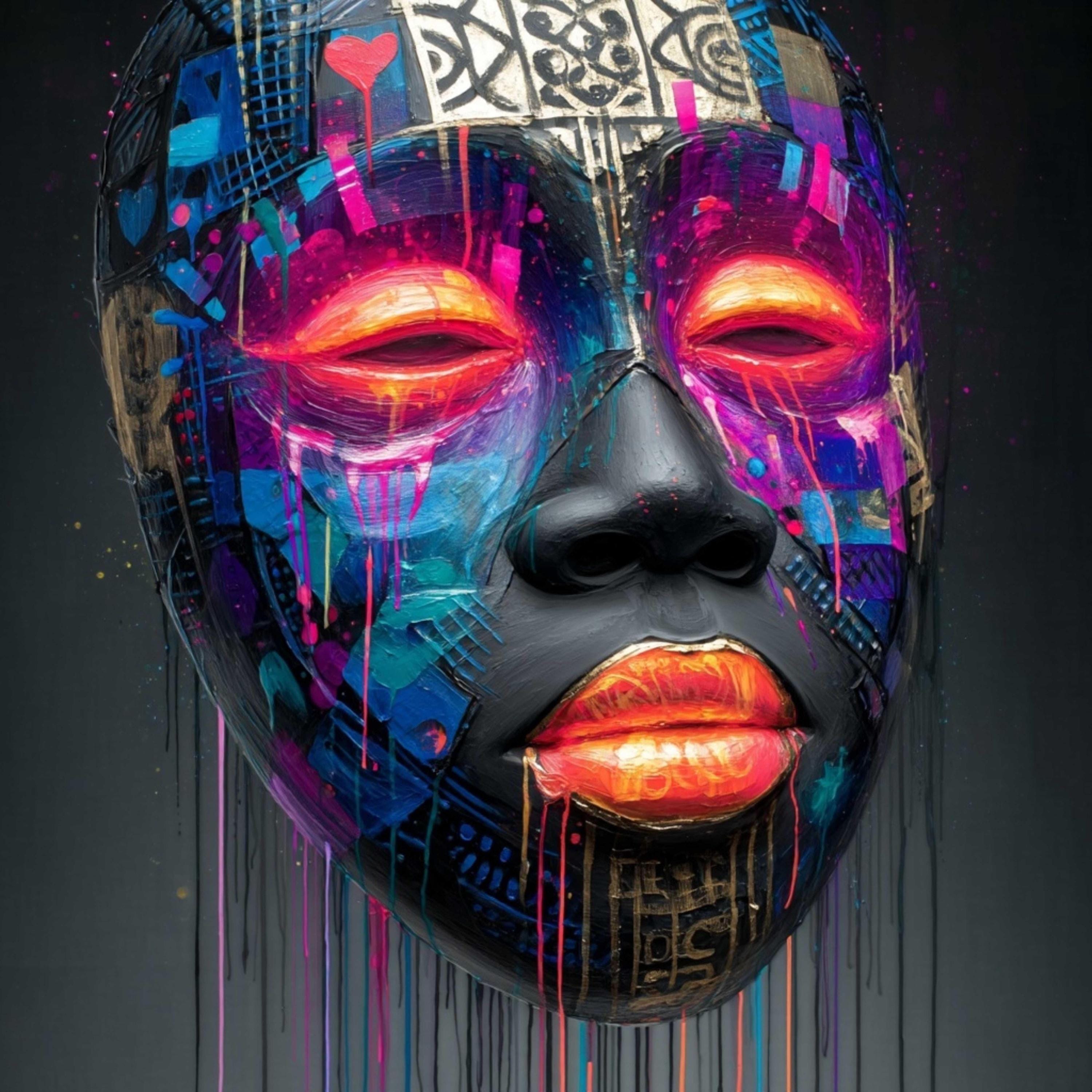 Cosmic Skeleton Mask Wall Art – Afrofuturist Halloween Graffiti Print ...