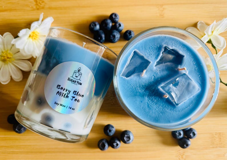 Handmade Berry Blue Boba Candle | Dessert Soy Candle, Kawaii Decor - Etsy