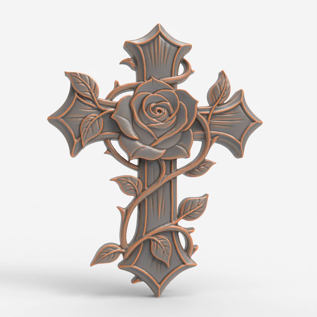 Rose Cross Relief 3D Model Floral Gothic Cross Design for CNC Laser ...