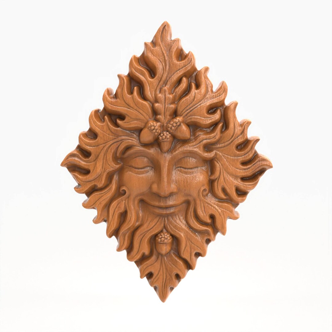 Green Man Leaf Face STL Diamond Shaped Forest Spirit Greenman Sculpture ...