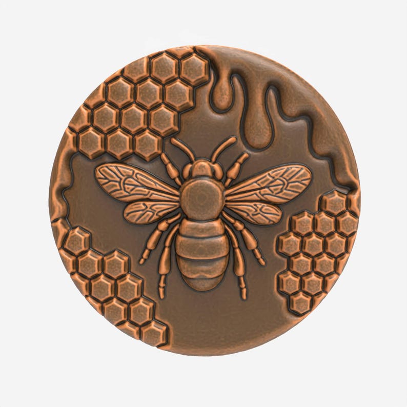 Honeybee With Honeycomb Round Medallion STL File – Stylized Bee Relief ...