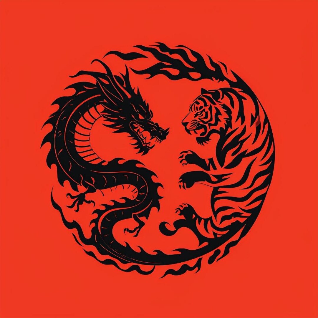 Custom Traditional Dragon Vs Tiger: Fiery Eastern Art Prints Red ...