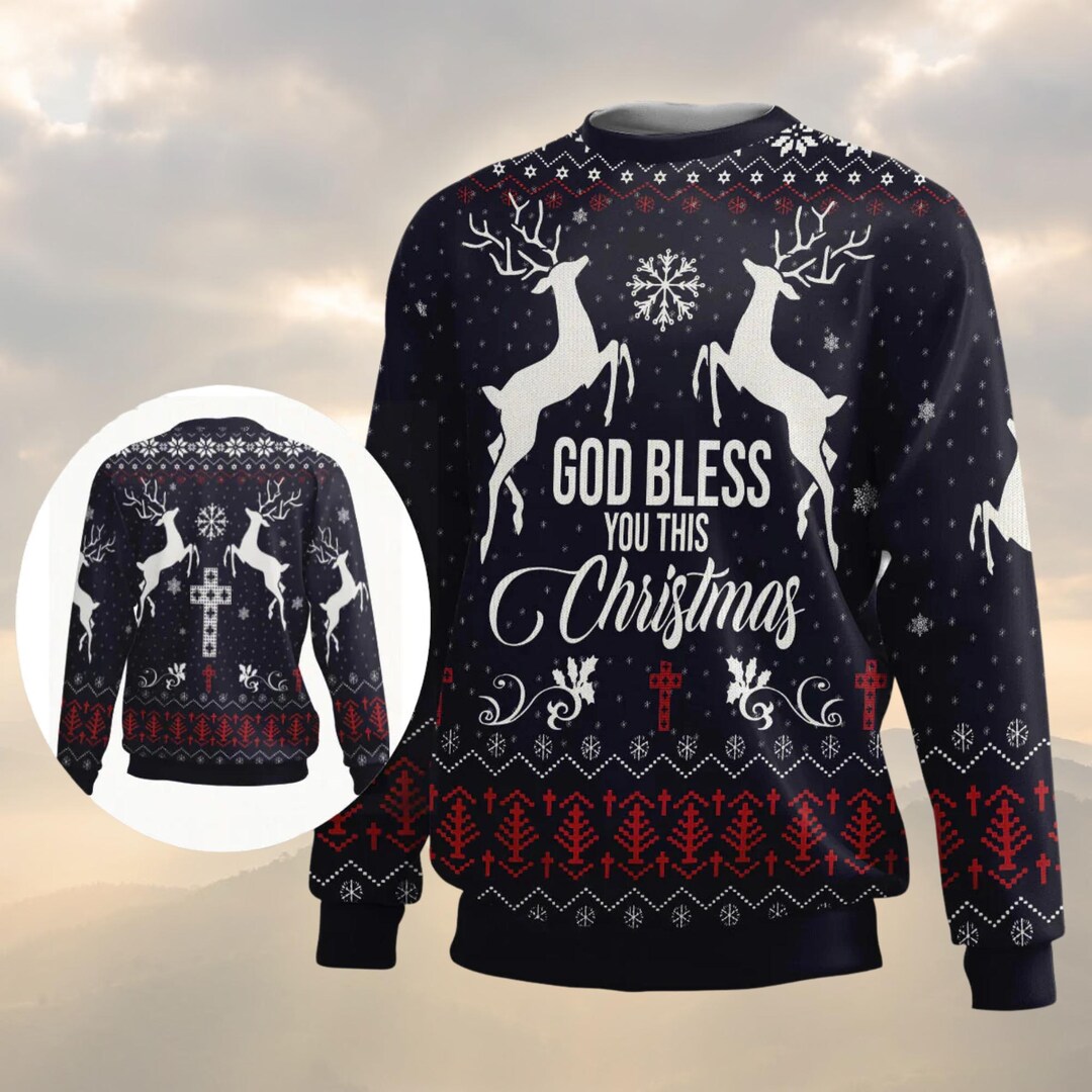 God Bless You This Christmas Sweatshirt, Christian Reindeer Christmas ...
