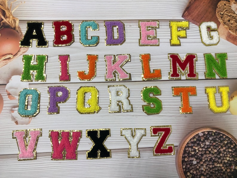 2.17-inch Chenille Embroidered Letter Patches Gold-edged DIY Iron-on ...
