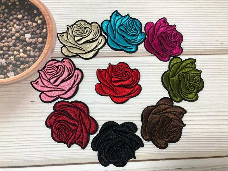 Elegant Embroidery Rose Applique Patch 2.36inch Multicolor Iron on Sew ...